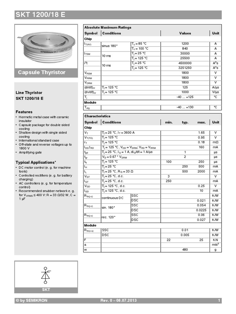 Semikron Datasheet SKT 1200 01890430 | PDF | Electrostatic Discharge ...