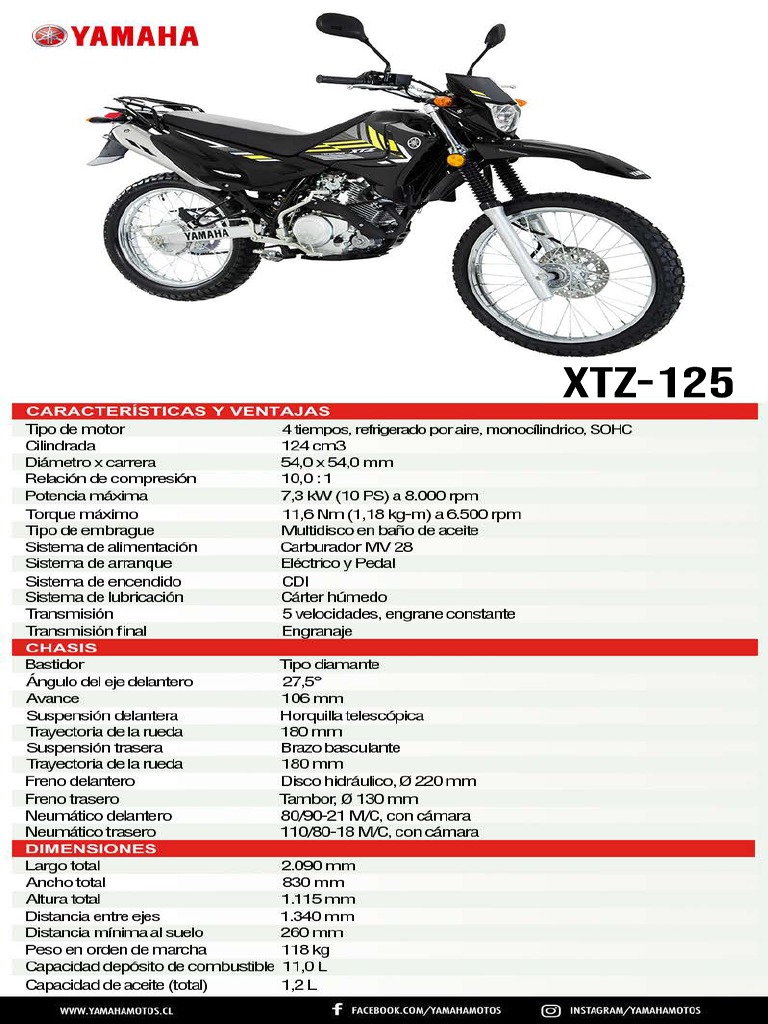 Yamaha XTZ 125 Ficha Tecnica Ficha-Xtz-125e-1-1 | PDF