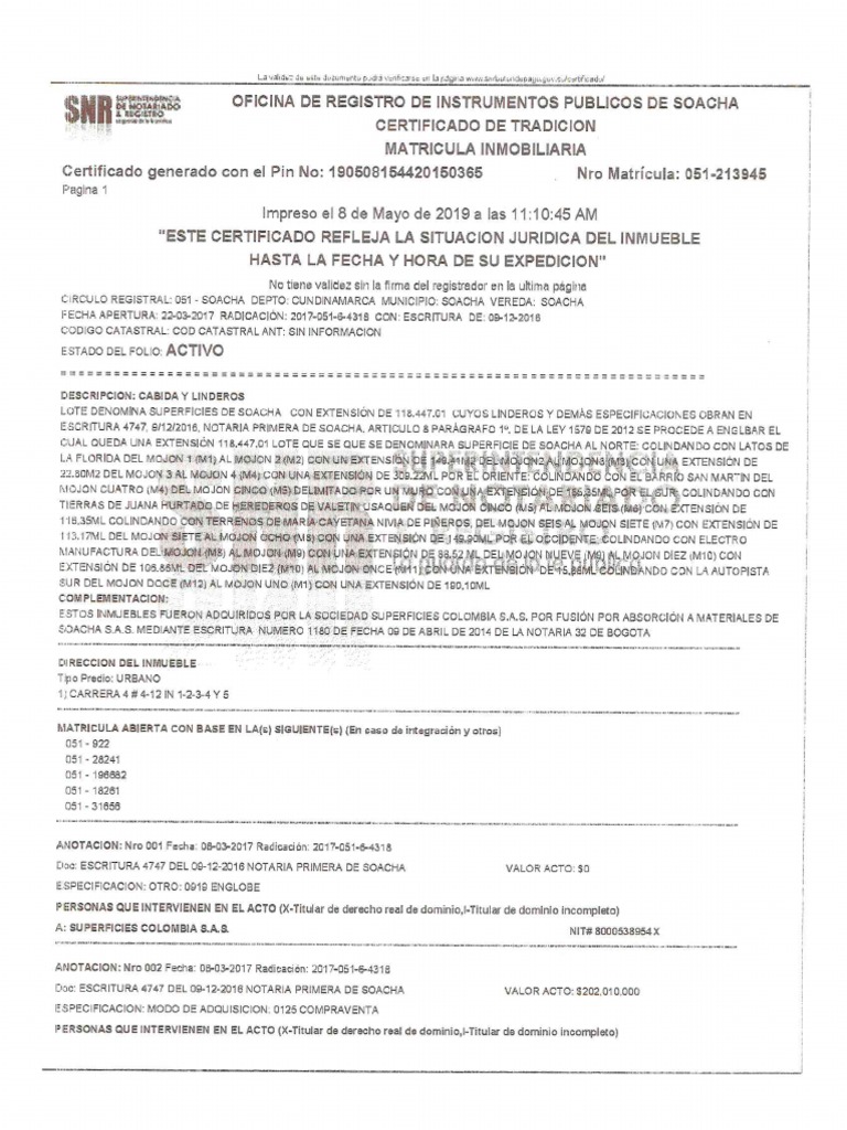 Certificado De Libertad Y Tradicion Predio Englobado Pdf