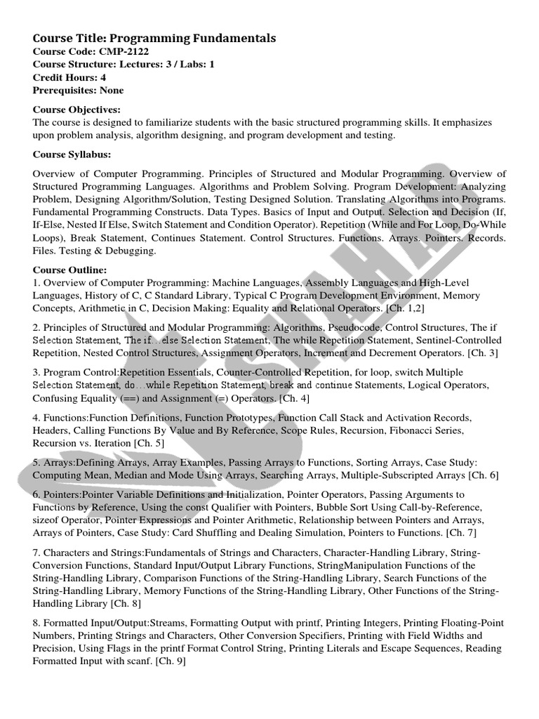 Course Title: Programming Fundamentals | PDF | Pointer (Computer Programming) | Control Flow