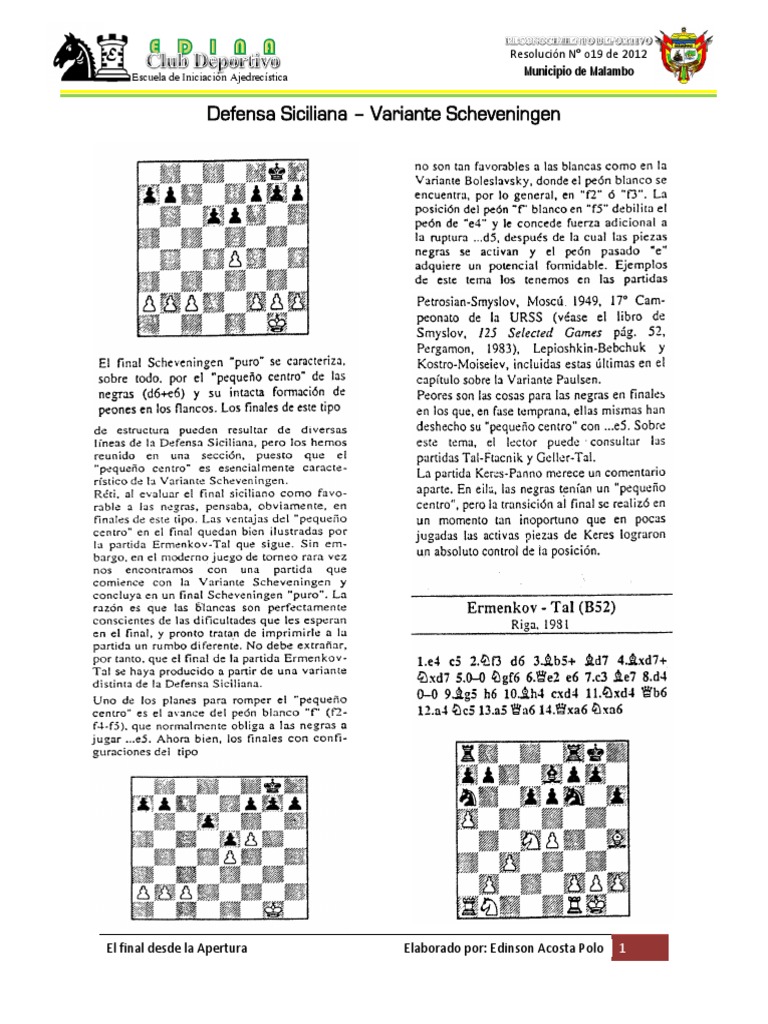 Defensa Siciliana: Variante Scheveningen | PDF | Aperturas de ajedrez ...