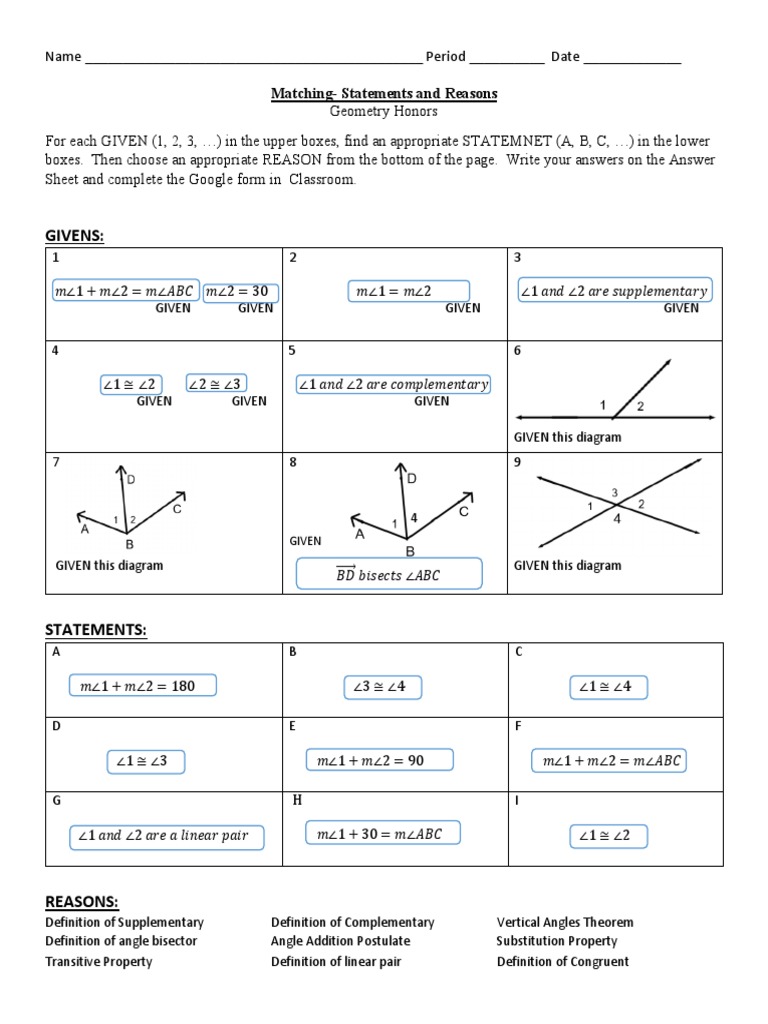 Givens:: Matching-Statements and Reasons | Download Free PDF | Angle ...