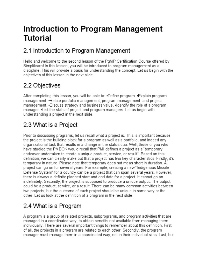Chap 1 - Introduction To Program Management Tutorial | PDF | Project ...