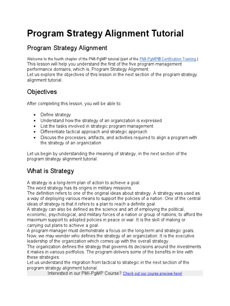 Chap - 3 - Program Strategy Alignment | PDF | Strategic Planning | Swot ...