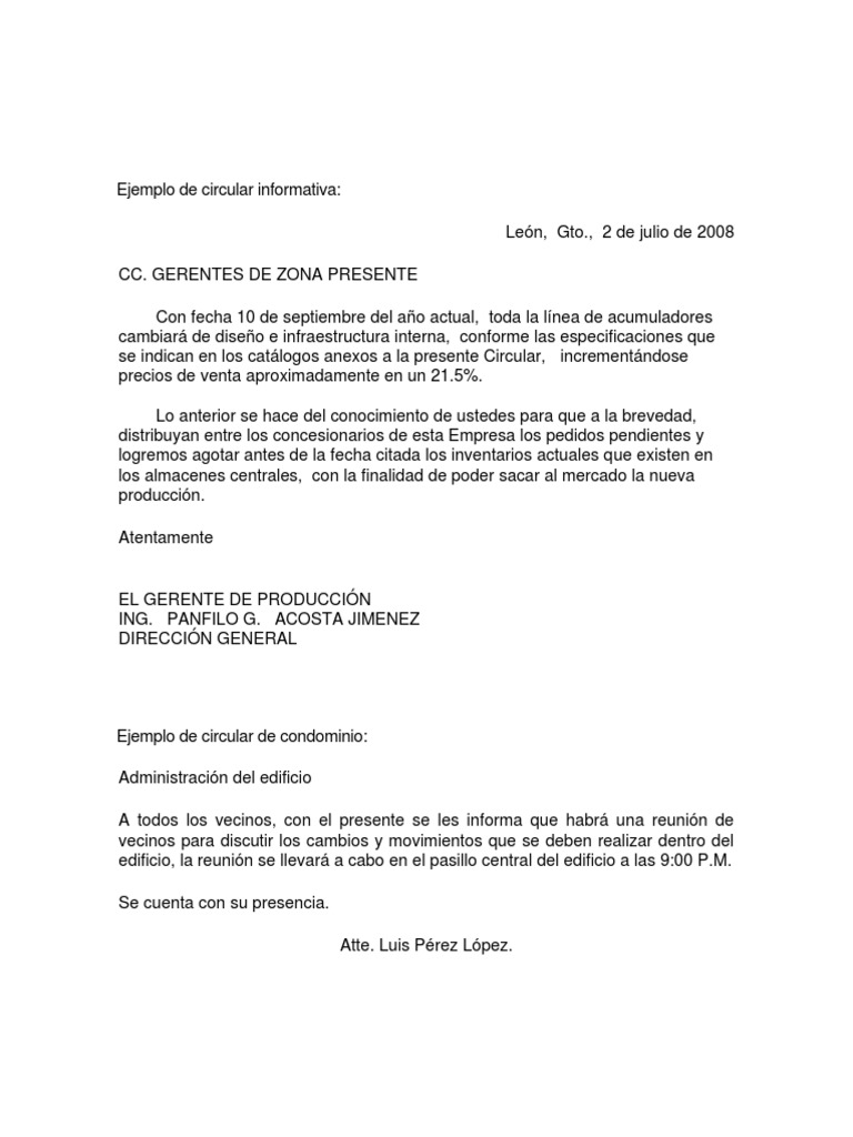 Ejemplo de Circular Informativa | PDF | Business
