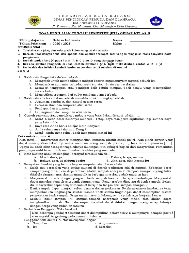 9 - Soal PTS Bindo 2021 | PDF
