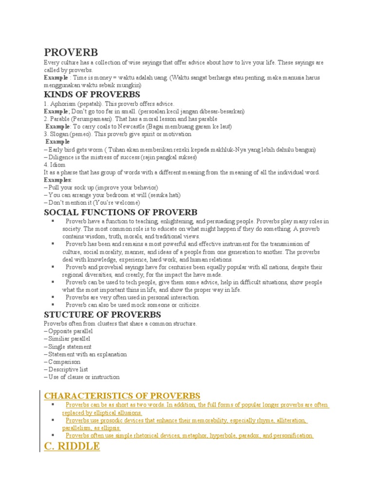 Proverb: Kinds of Proverbs | Download Free PDF | Riddle | Proverb