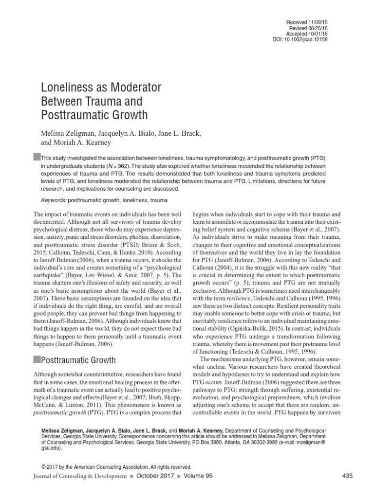 Loneliness As Moderator | PDF | Psychological Trauma | Loneliness
