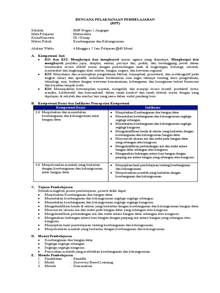 Kesebangunan & Kekongruenan Matematika Kelas IX | PDF