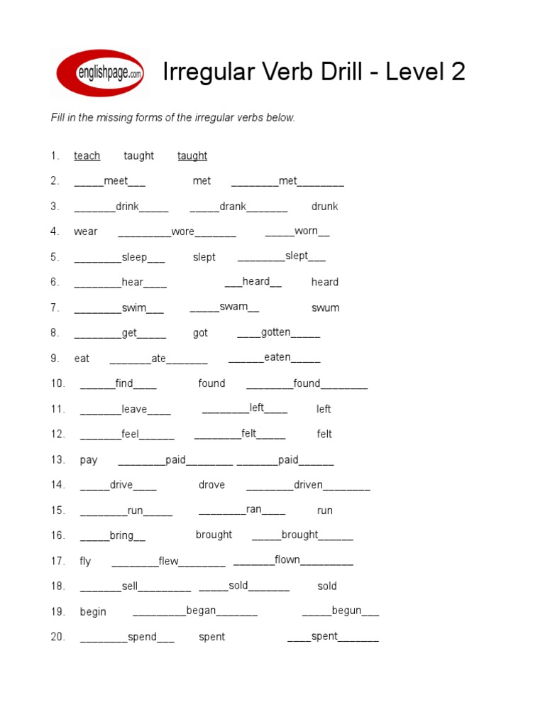 Irregular Verbs Drill 2 | PDF | Language Arts & Discipline