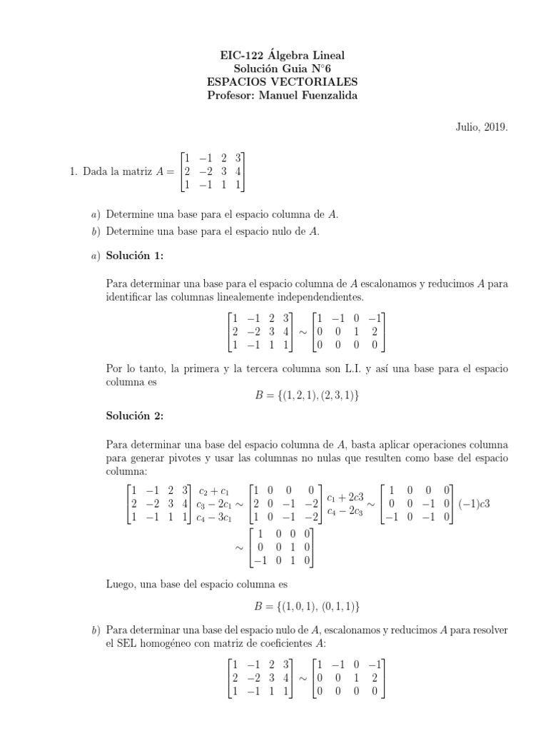 Guía de Soluciones de Álgebra Lineal | PDF | Matriz (Matemáticas ...