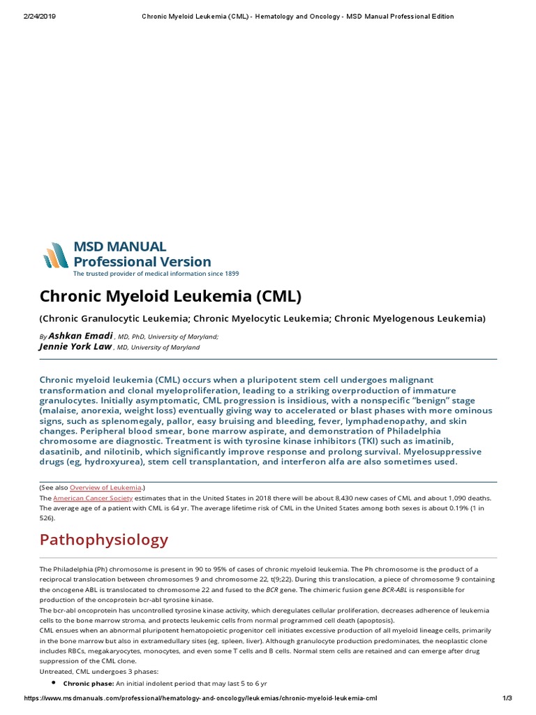 Chronic Myeloid Leukemia (CML) - Hematology and Oncology - MSD Manual Professional Edition | PDF ...