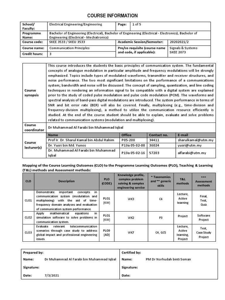 Course Information | PDF | Modulation | Frequency Modulation
