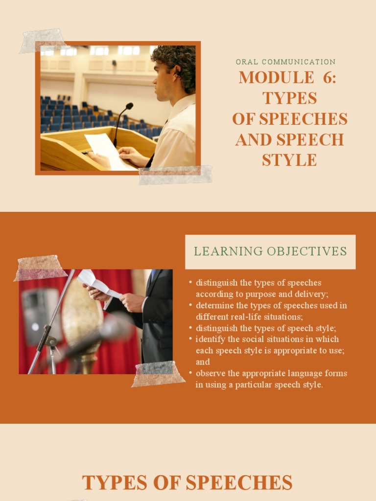m6&7. Types of Speeches and Speech Style | PDF | Speech | Communication