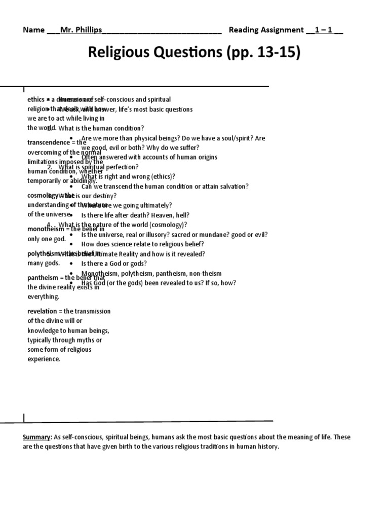 Cornell Notes For Religious Questions | PDF