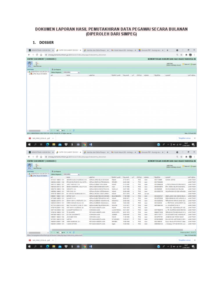 Dokumen Laporan Hasil Pemutakhiran Data Pegawai Secara Bulanan (Diperoleh Dari SIMPEG) | PDF