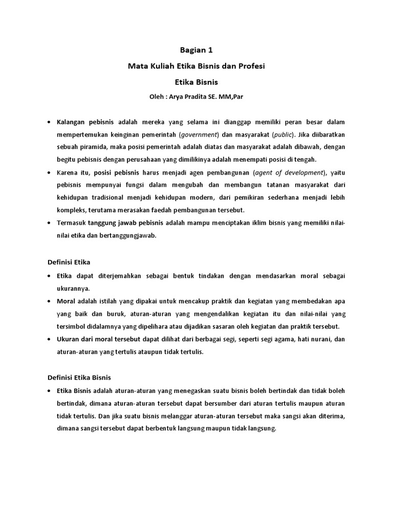 Bagian 1 - Etika Bisnis | PDF
