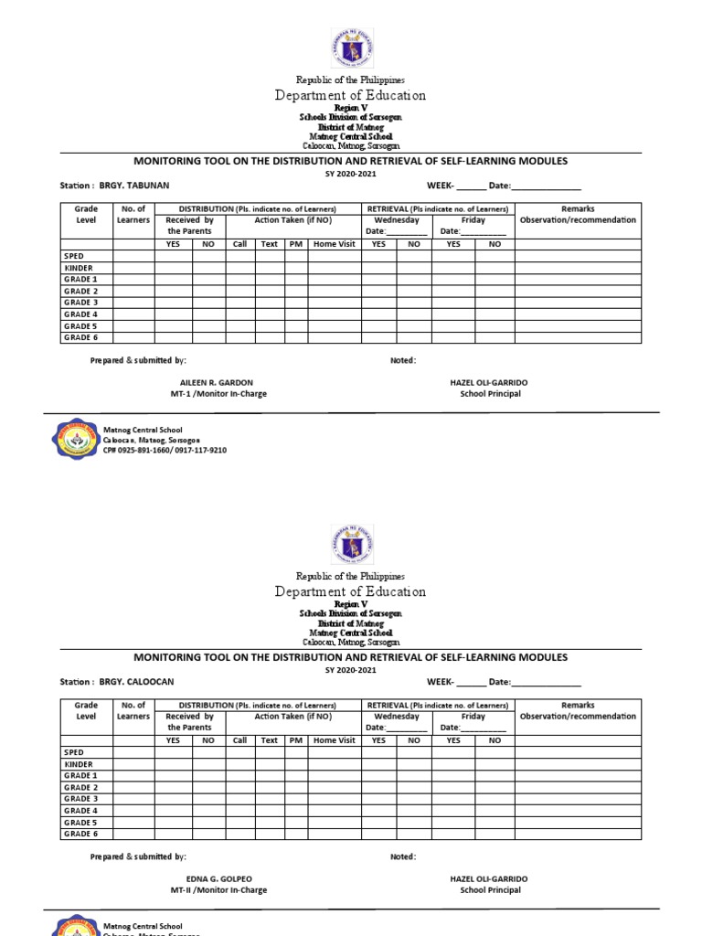 Department of Education: Monitoring Tool On The Distribution and ...