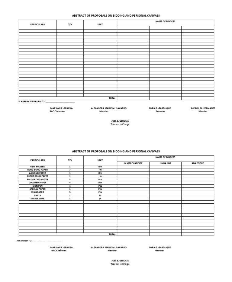 Abstract of Proposals On Bidding and Personal Canvass | PDF