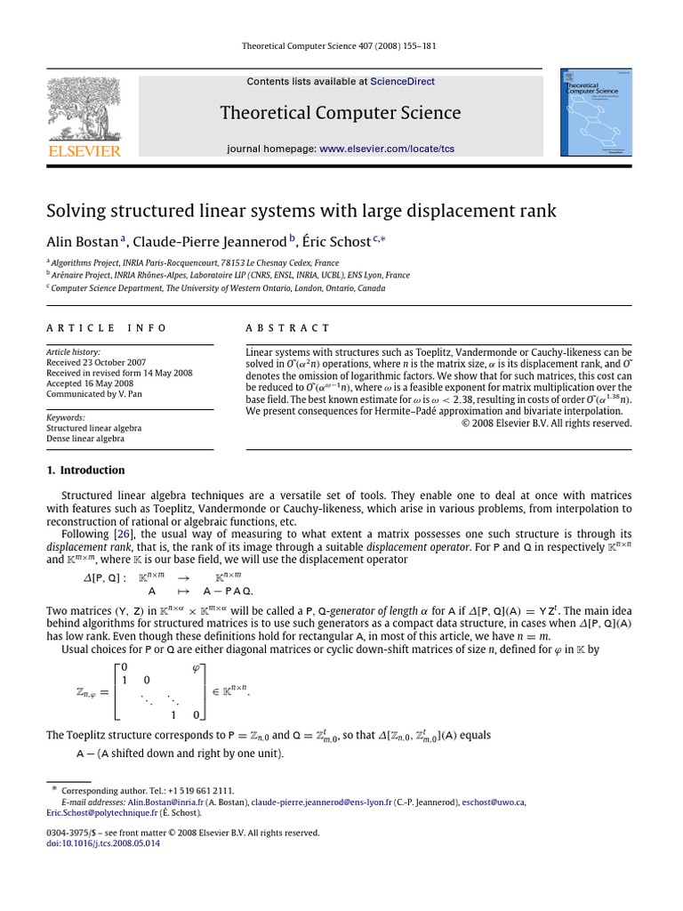 Solving Structured Linear Systems With Large Displacement Rank | PDF | Matrix (Mathematics ...