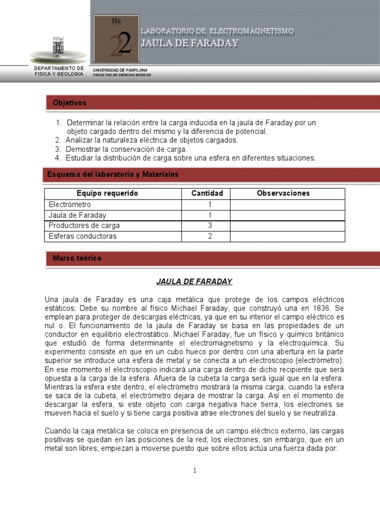Laboratorio Unipamplona Jaula de Faraday | PDF | Electricidad | Filosofía natural