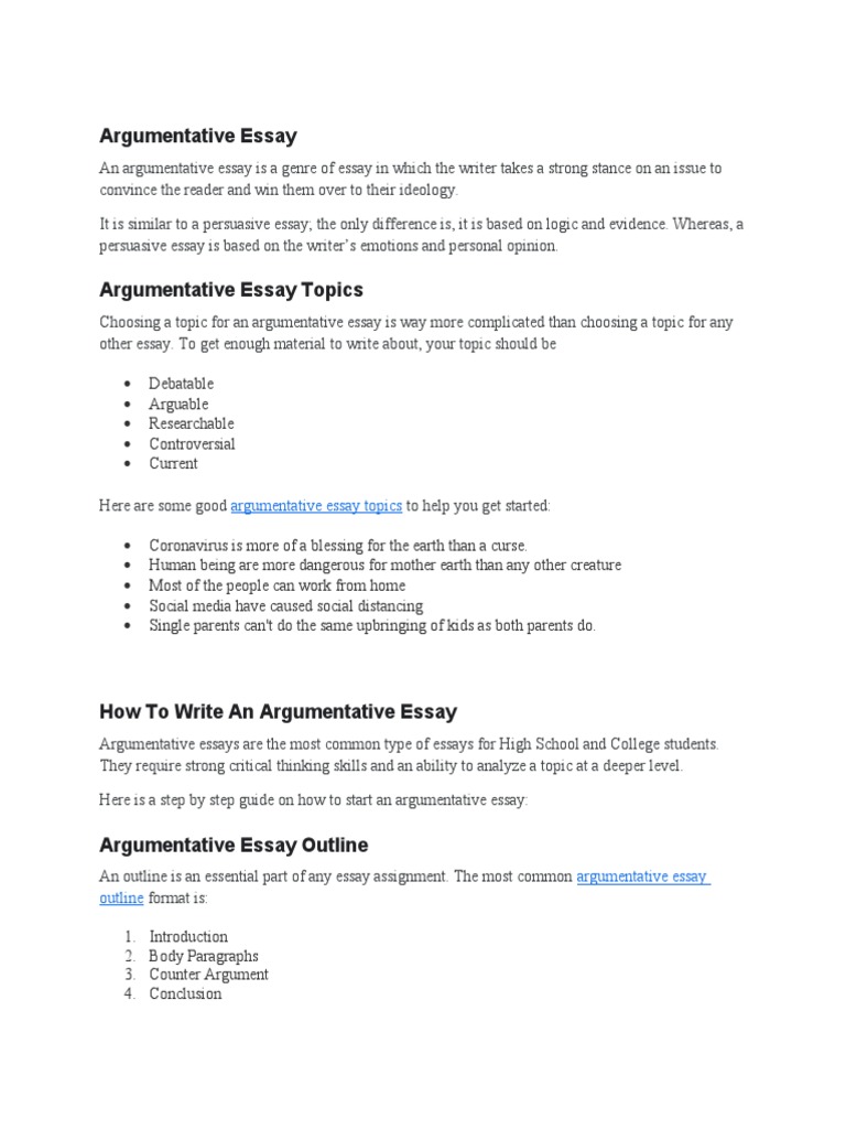 Argumentative Essay Topics | PDF | Essays | Argument