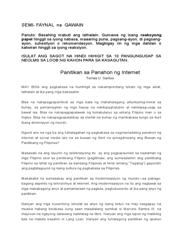 Panitikan Sa Panahon NG Internet | PDF Panitikan Sa Panahon NG Internet | PDF