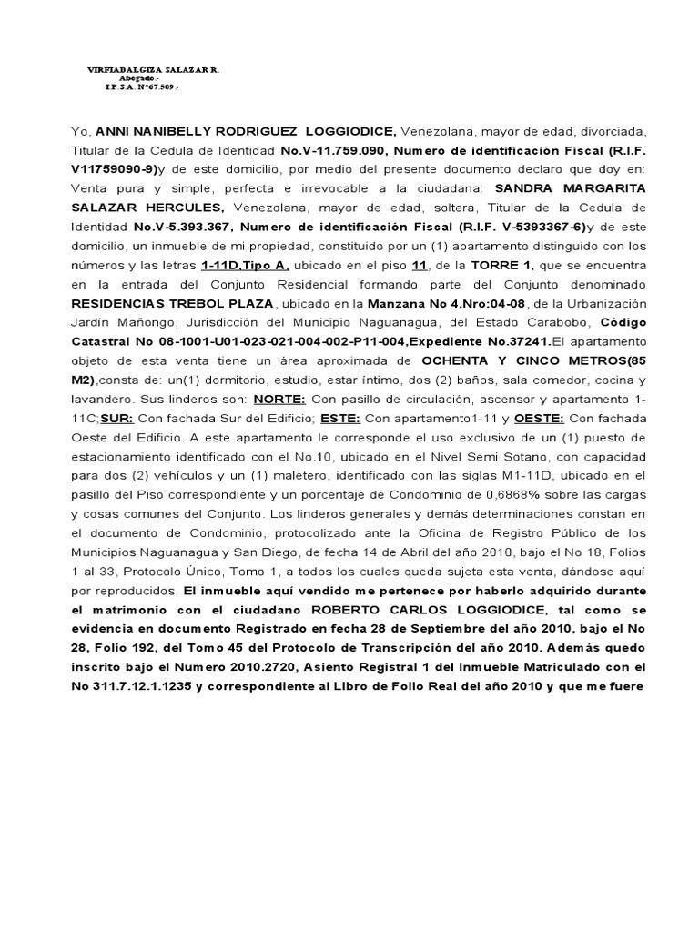 Documento de Venta Apartamento | PDF