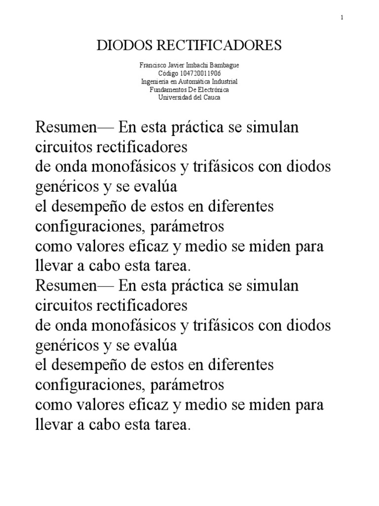 Informe Practica #2 Diodos | PDF | Rectificador | Diodo