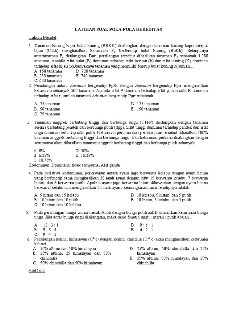 LATIHAN SOAL POLA Hereditas | PDF