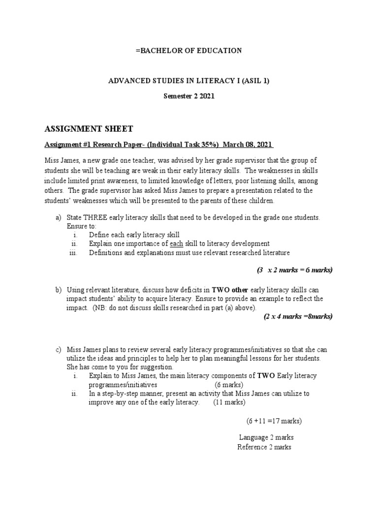 Assignmen Sheet Semester 2 | PDF | Literacy | Lesson Plan