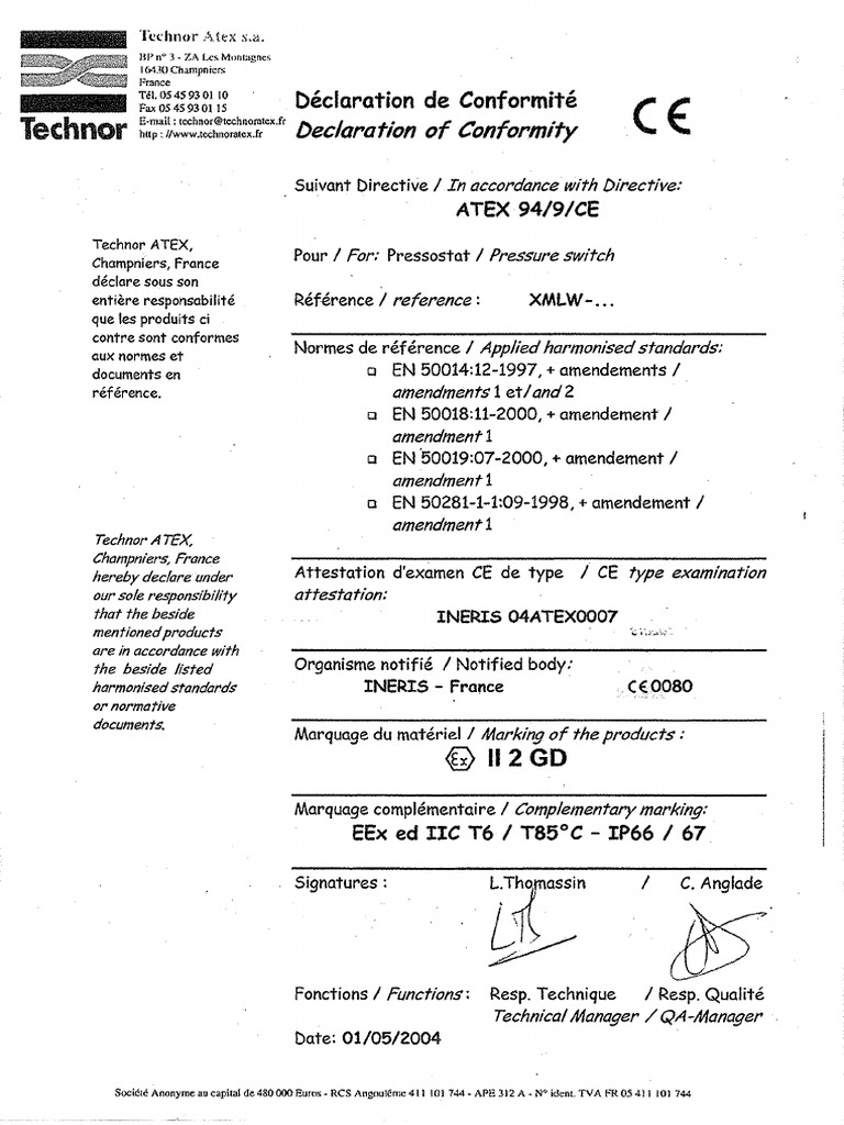 Ineris 04 Atex 0007 | PDF