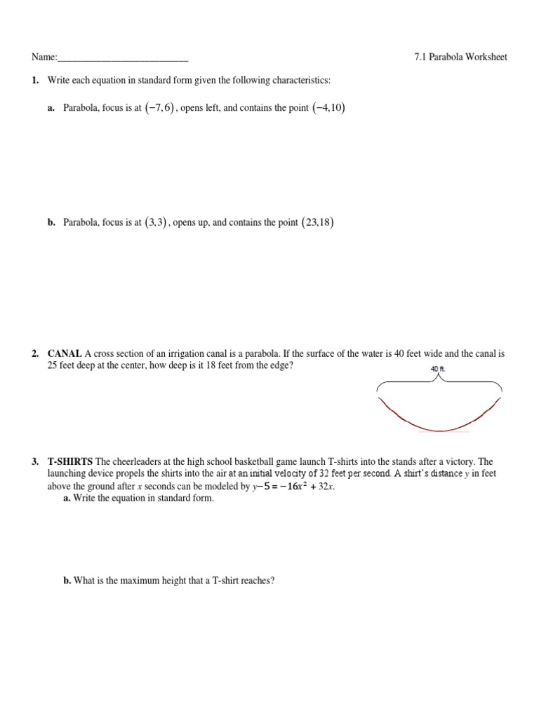 Parabola Worksheet with Solutions | PDF | Nature