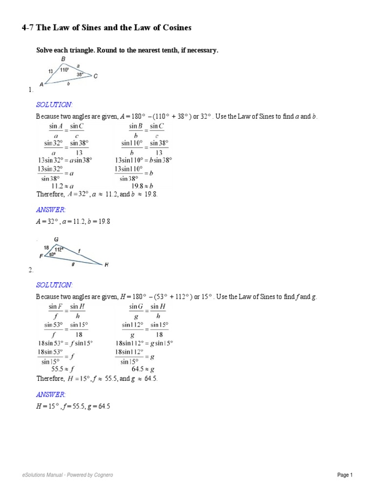 4 7 The Law of Sines and The Law of Cosines | PDF | Trigonometric ...