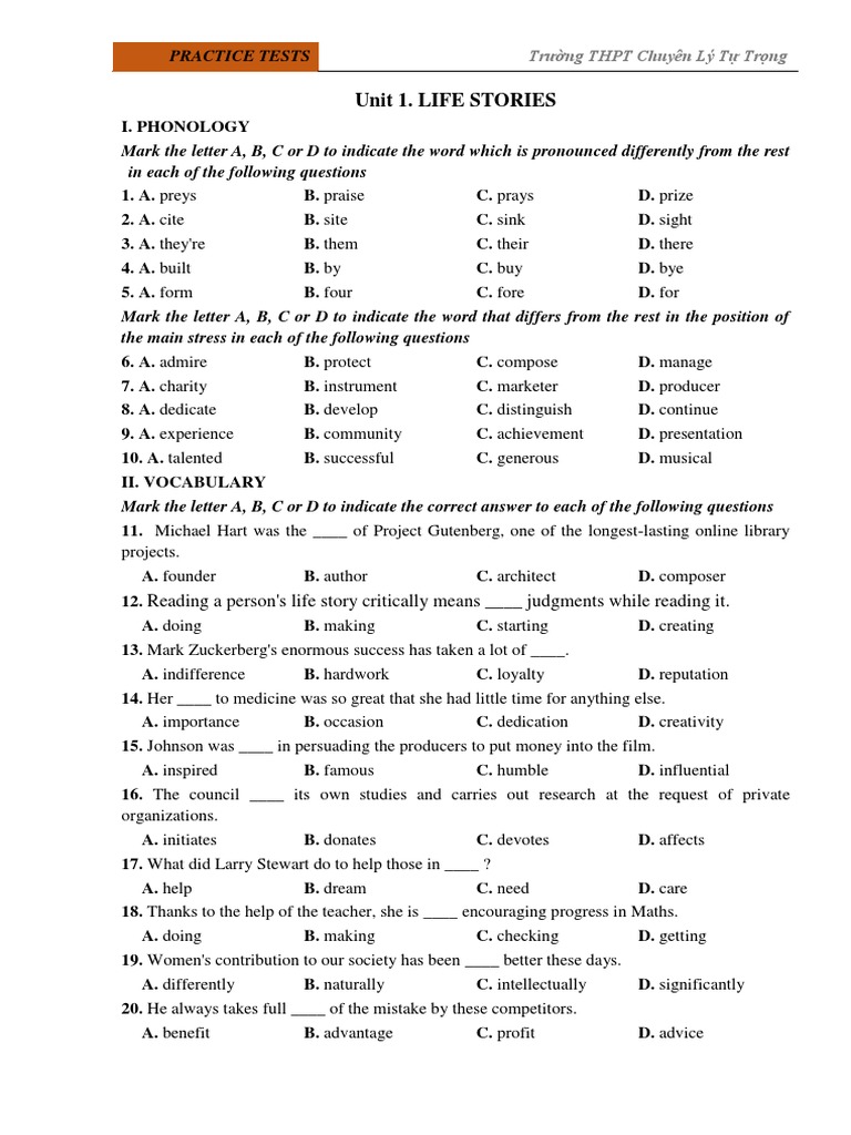 Practice Test: Life Stories and Skills | PDF | Little House On The Prairie