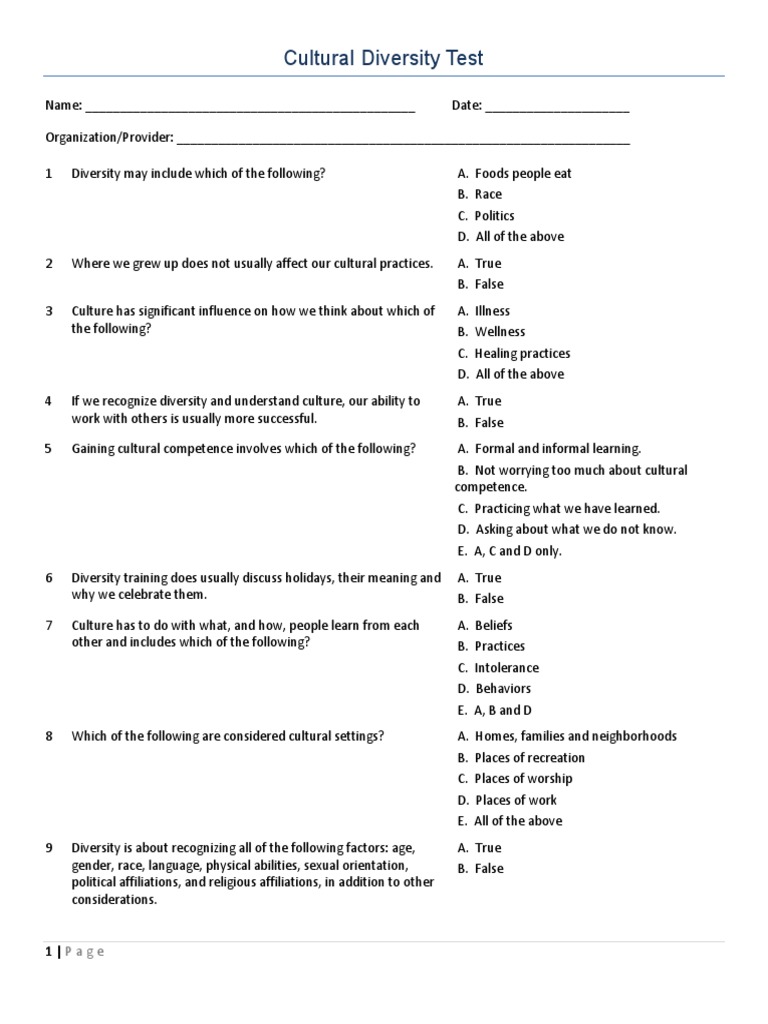 Cultural Diversity Test 5 | PDF | Disability | Discrimination