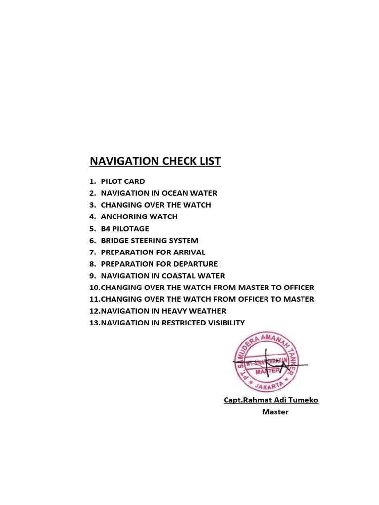 Ship Navigation Checklist: Piloting, Anchoring, Weather & Visibility | PDF