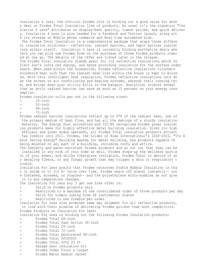 Insulation 4 Less The Official Prodex Site Pdf Building Insulation