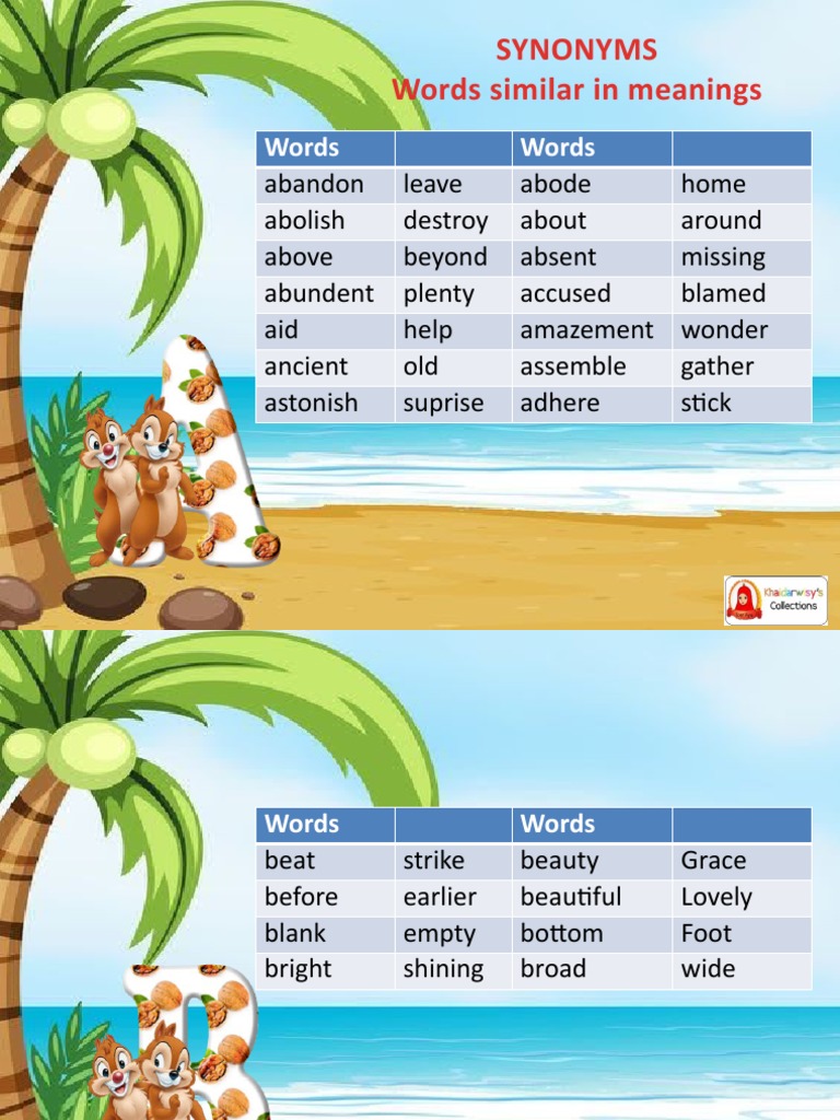 Synonyms Words Similar in Meanings | PDF