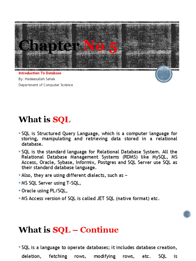 Intro - To-Database - Chapter No 5 | PDF | Relational Database | Sql