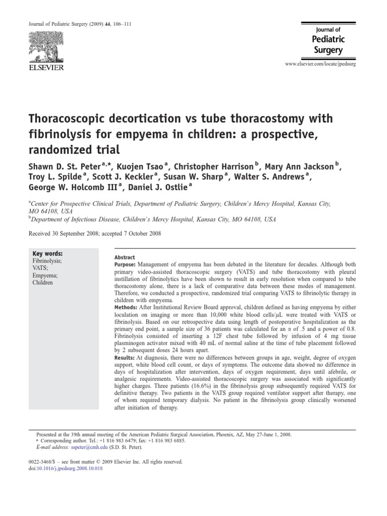 Thoracoscopic Decortication Vs Tube Thoracostomy With Fibrinolysis For ...