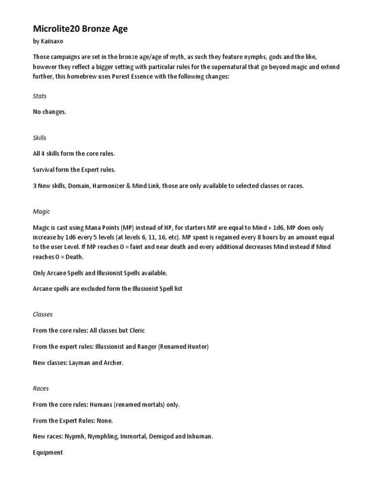 Microlite20 Bronze Age: Stats | PDF | Role Playing Games | Leisure