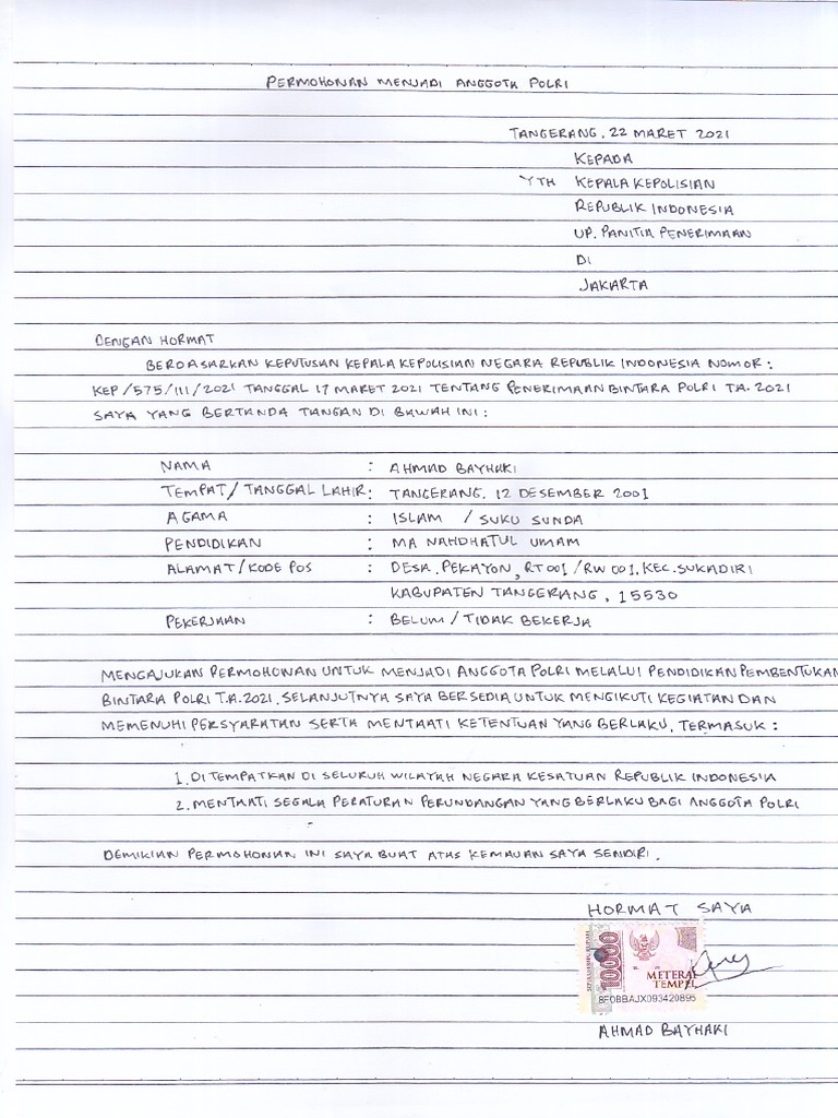 Surat Permohonan Menjadi Anggota | PDF