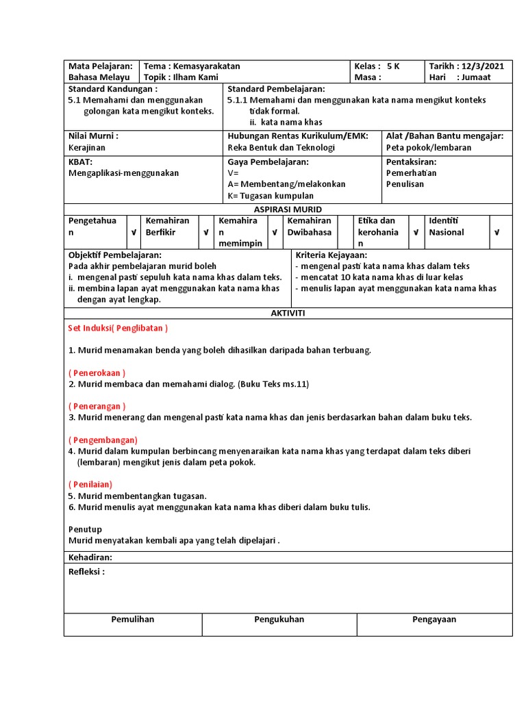 Contoh RPH Kbat Tahun 5 Dan 6 | PDF