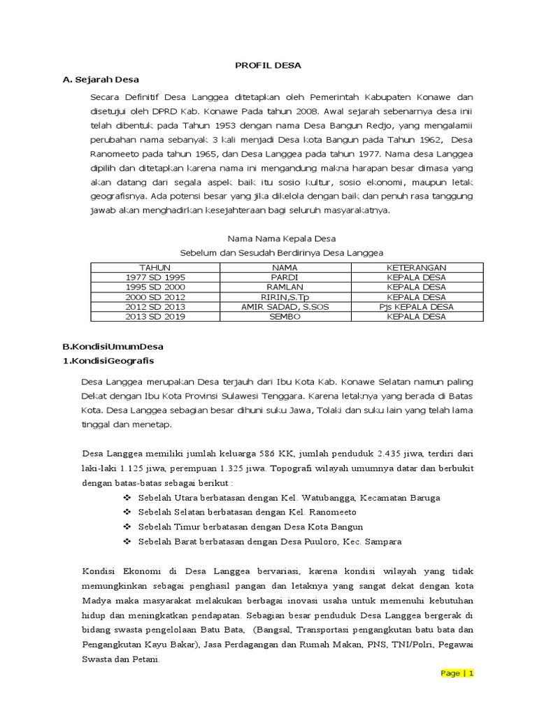 Profil Desa Langgea, Konawe Selatan | PDF