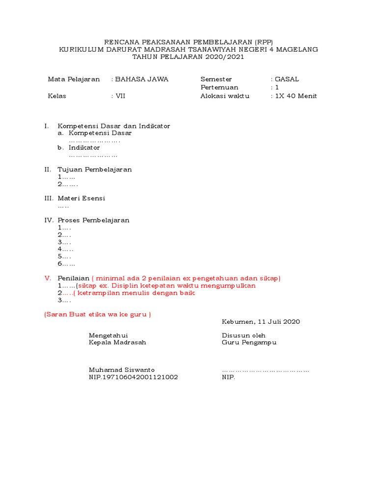 13 - RPP Sederhana Contoh Format | PDF