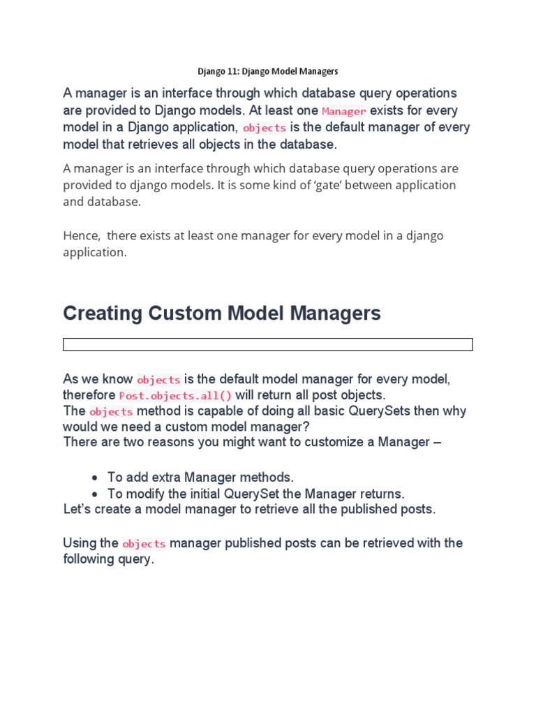 Django 11 Model Managers | PDF | Object (Computer Science) | Databases