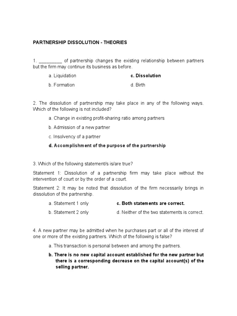 Partnership Dissolution Theories Explained | PDF | Liquidation ...