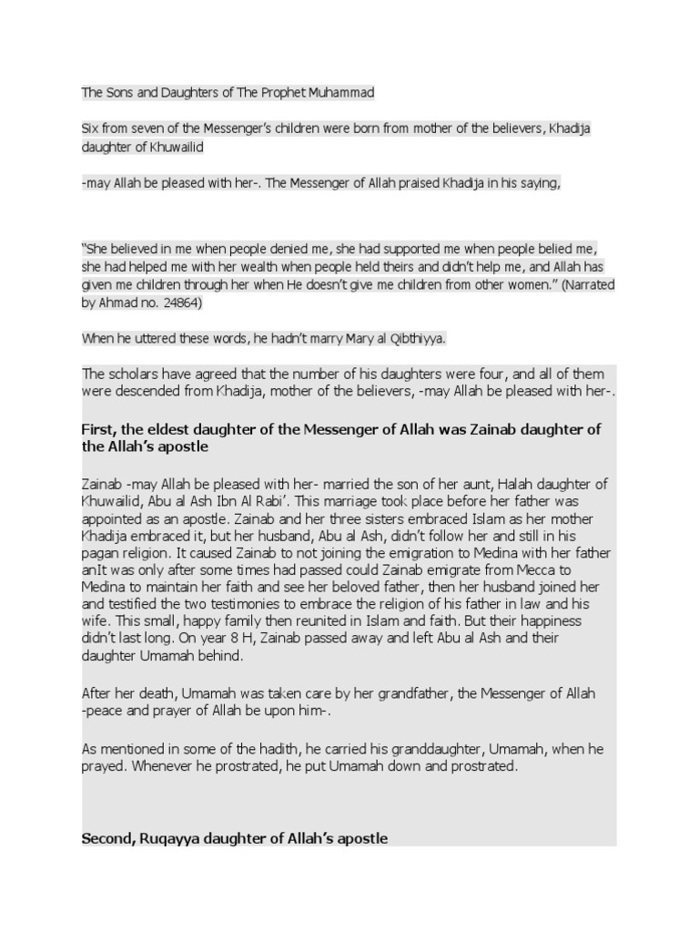 The Sons and Daughters of The Prophet Muhammad | PDF | Muhammad ...