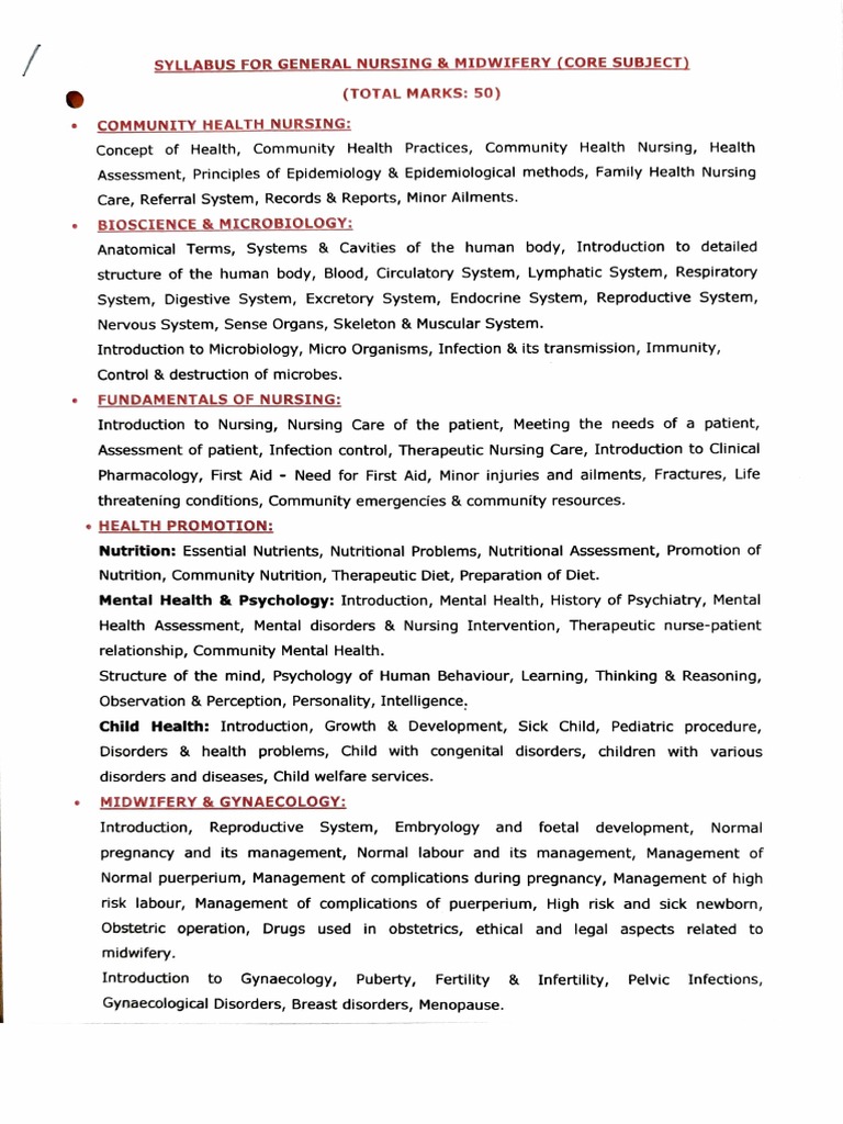 Syllabus - GNM All Year | PDF | Human Body | Nursing